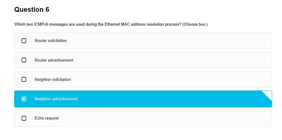 Question 6 Which two ICMPv6 messages are | StudyX