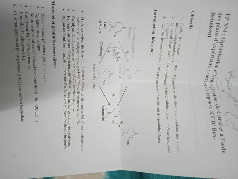 TP N4 Optimisation dhydrognation du Citral | StudyX