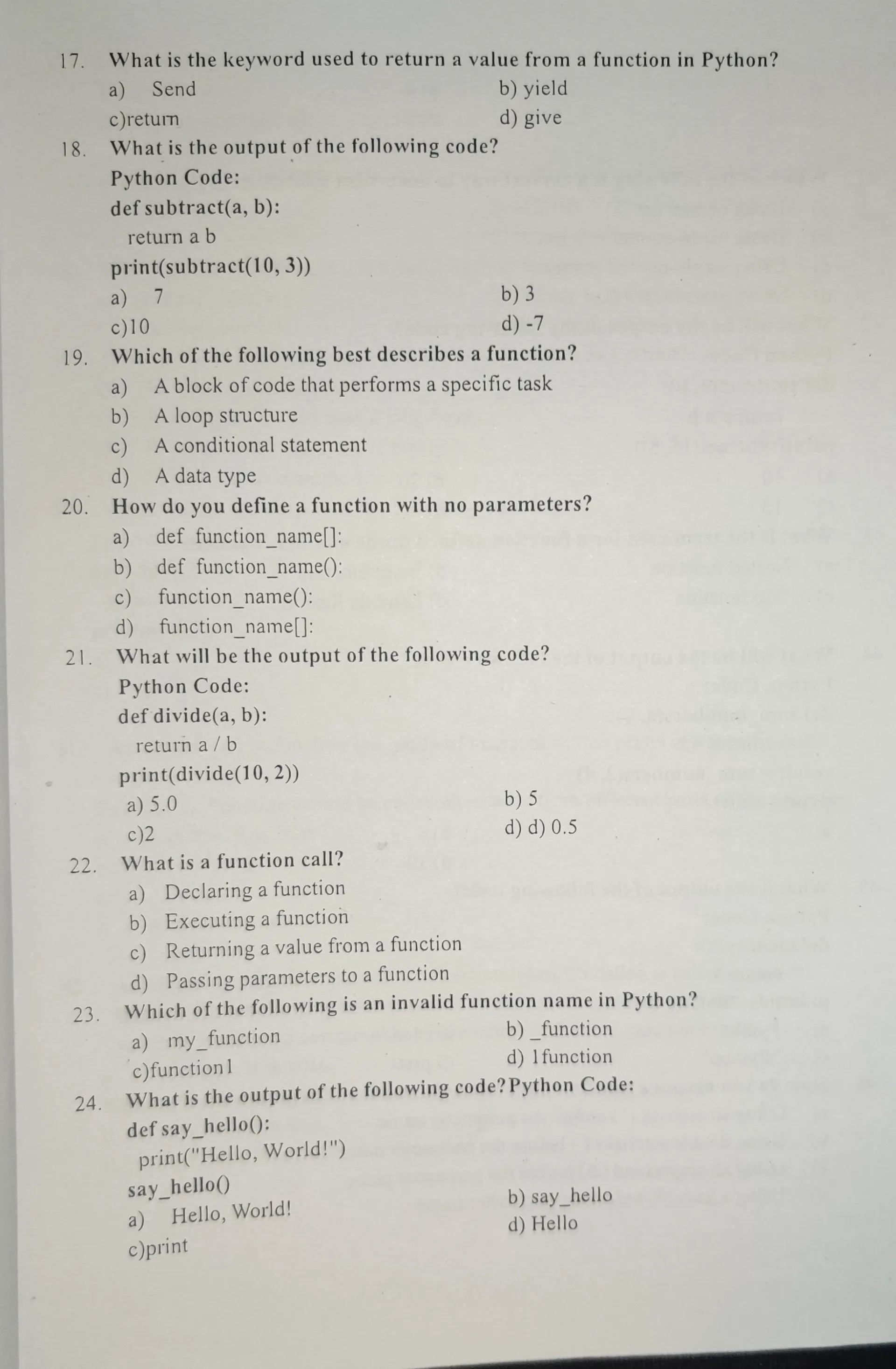 17 What is the keyword used to return a | StudyX