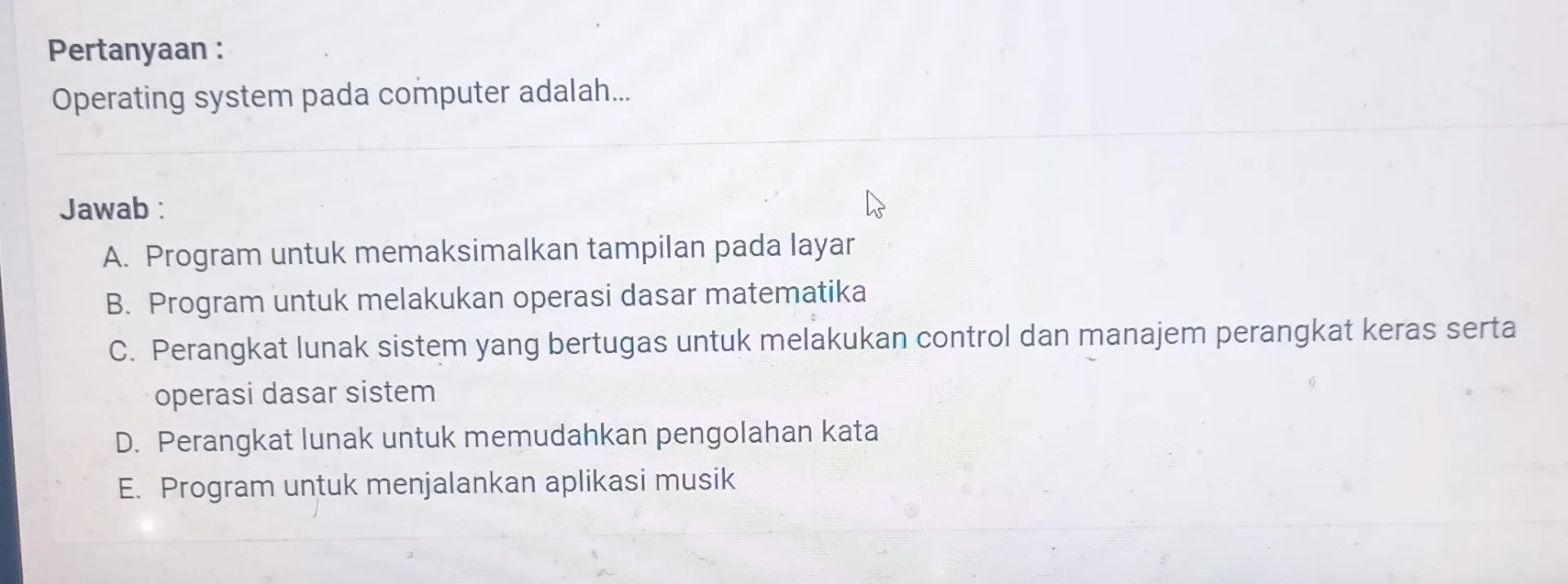 Pertanyaan Operating system pada computer | StudyX