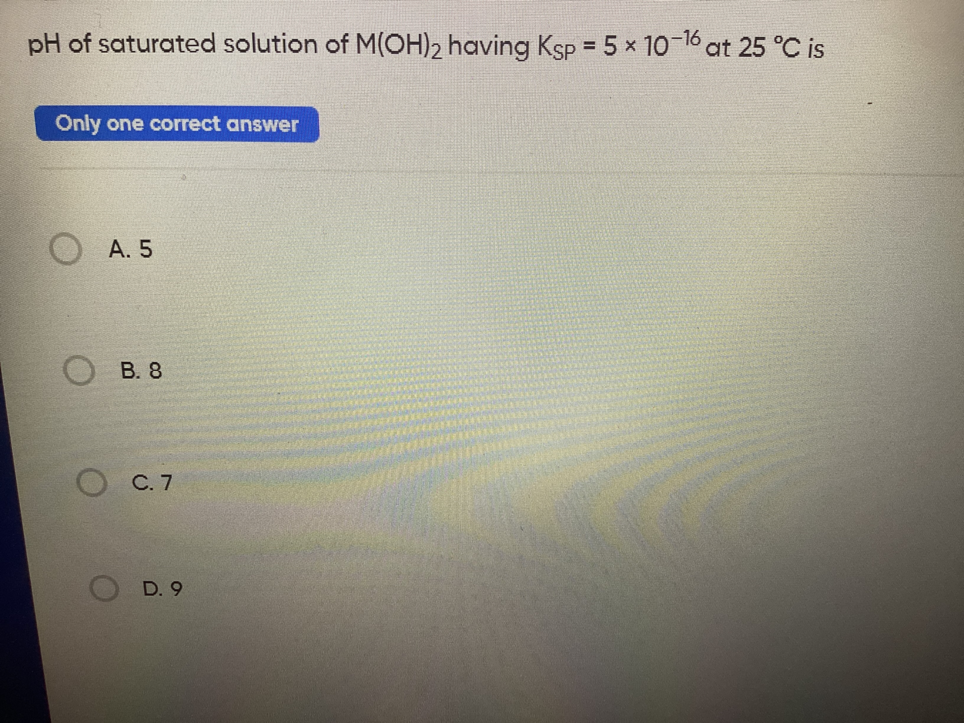 pH of saturated solution of M(OH)2 having | StudyX