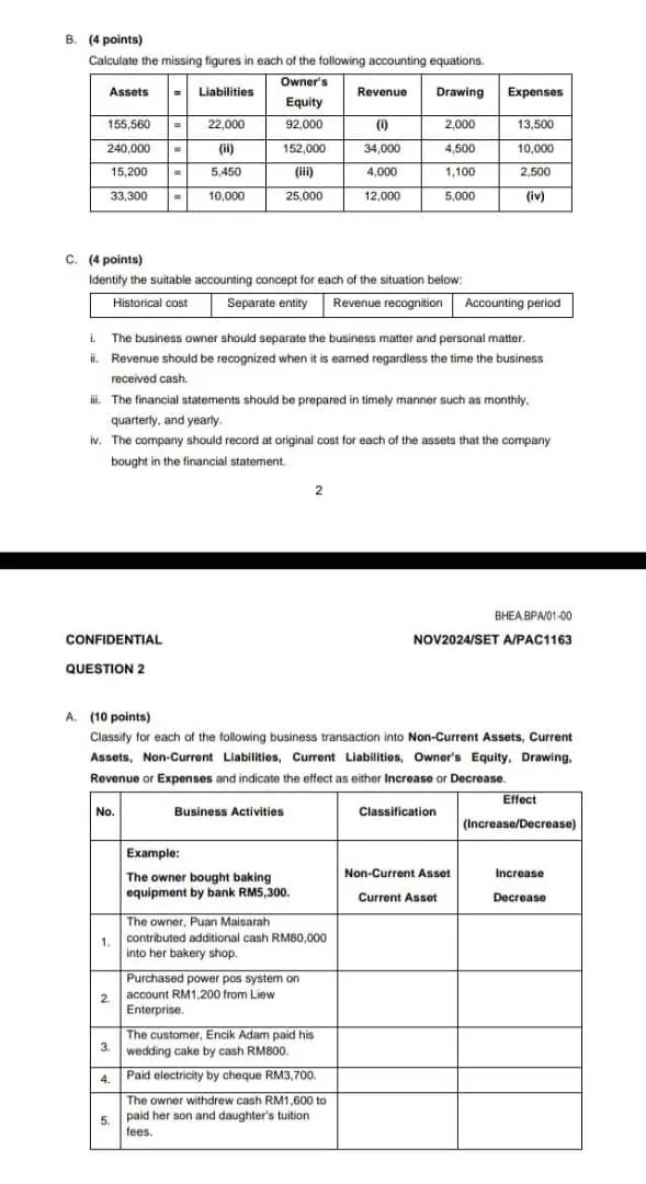B (4 points) Calculate the missing figures | StudyX