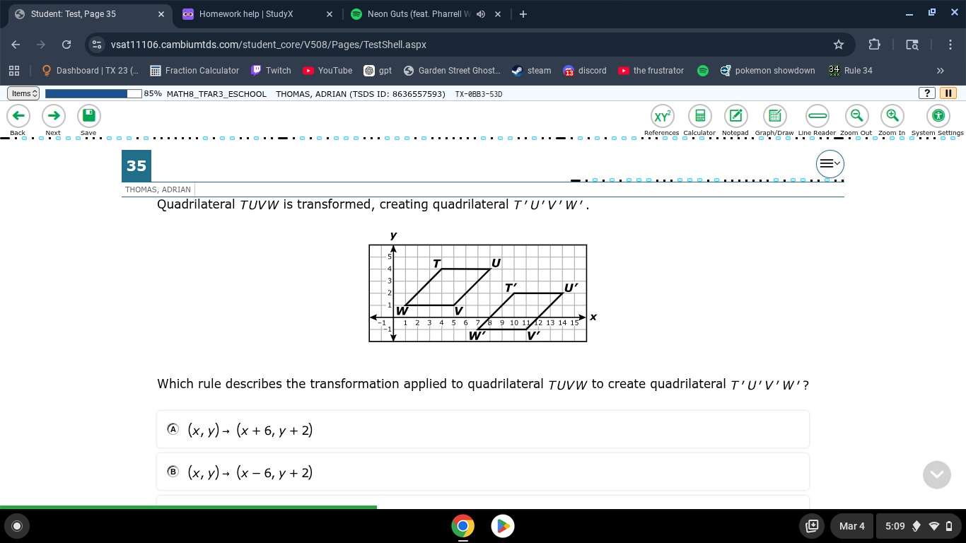 Quadrilateral $TUVW$ is transformed,