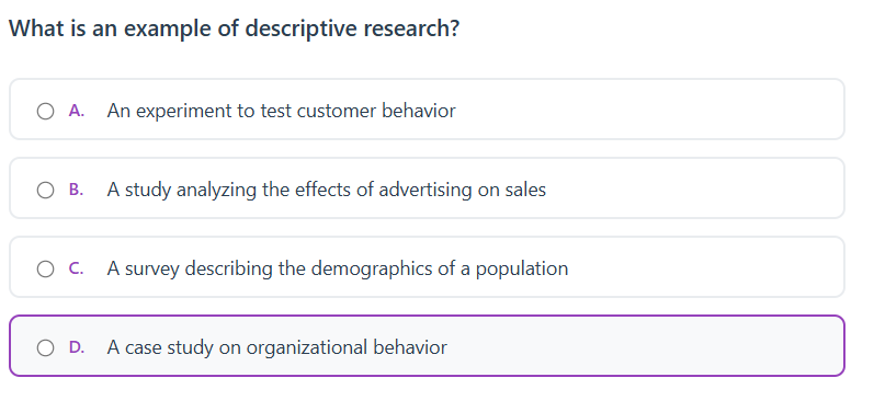 What is an example of descriptive research?