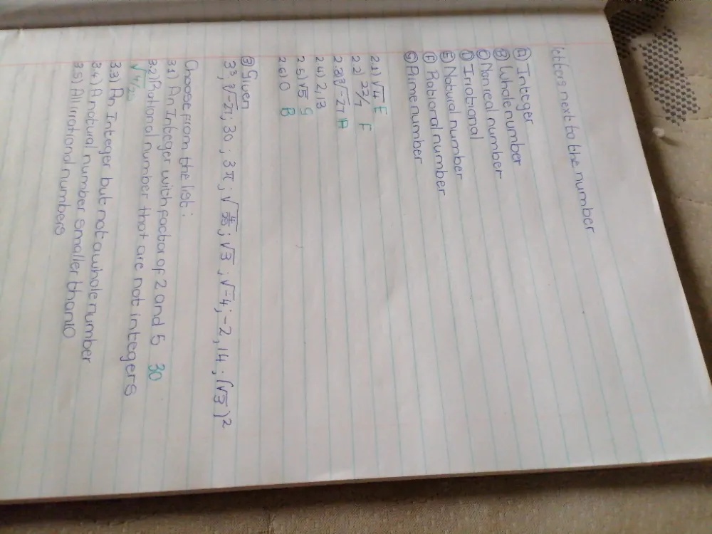 letters next to the number A Integer B Whole | StudyX