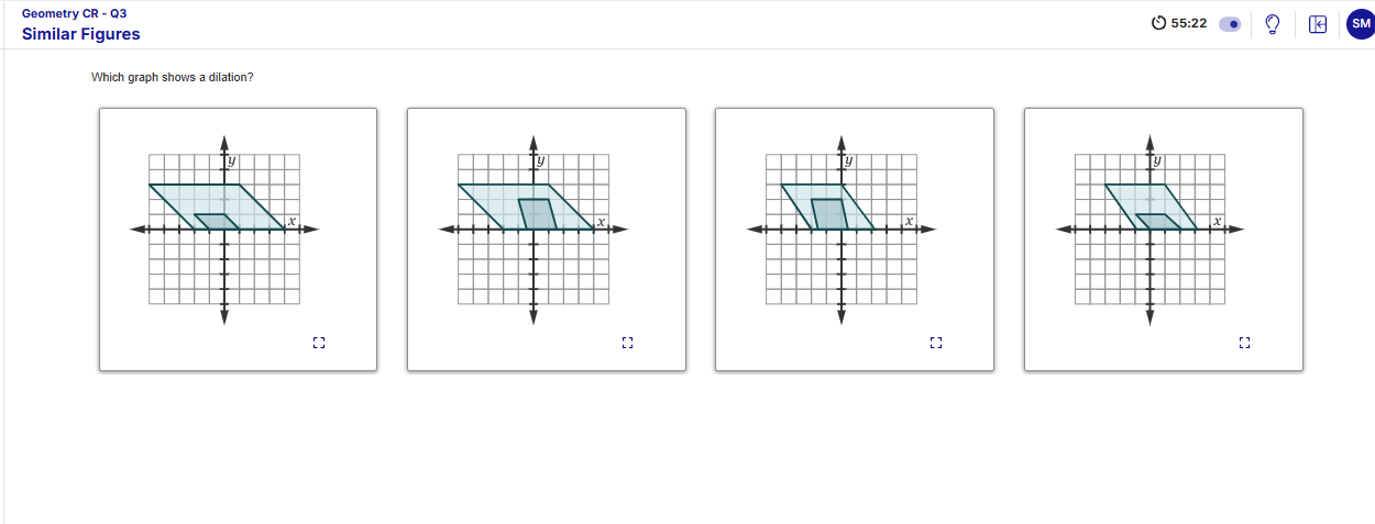 Which graph shows a dilation? [Option 1: