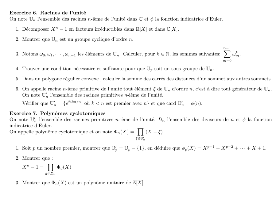 Exercice 6. Racines de l'unité On note $U_n$ | StudyX