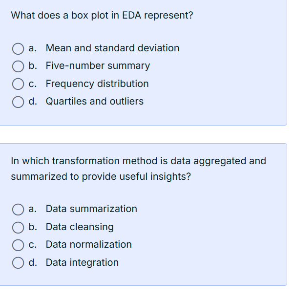 What does a box plot in EDA represent? a. | StudyX