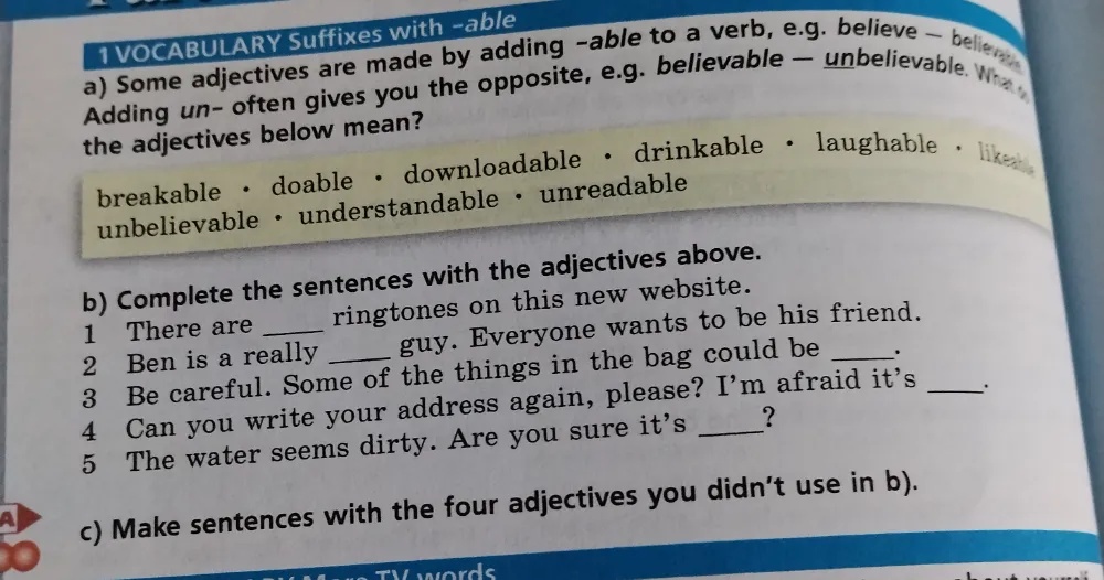 1 VOCABULARY Suffixes with -able a) Some | StudyX