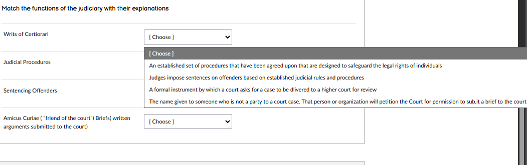Match the functions of the judiciary with | StudyX