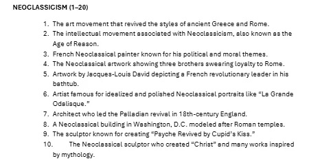 NEOCLASSICISM 1. The art movement that | StudyX