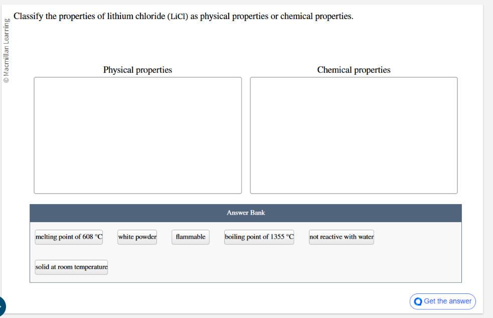 Classify the properties of lithium chloride | StudyX