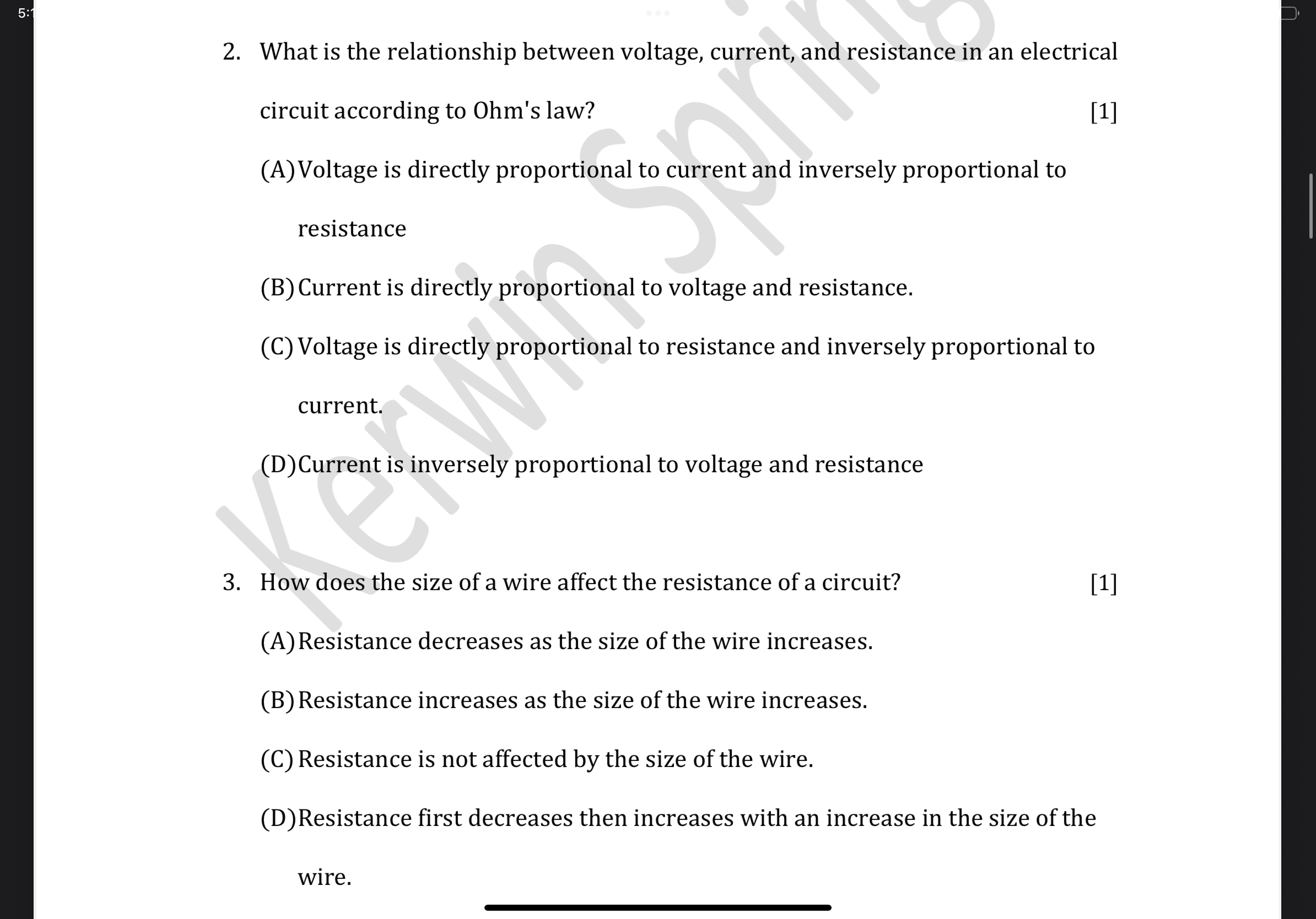3. How does the size of a wire affect the | StudyX