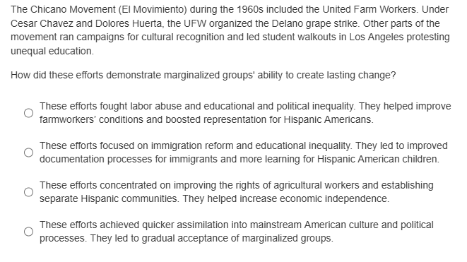 The Chicano Movement (El Movimiento) during | StudyX