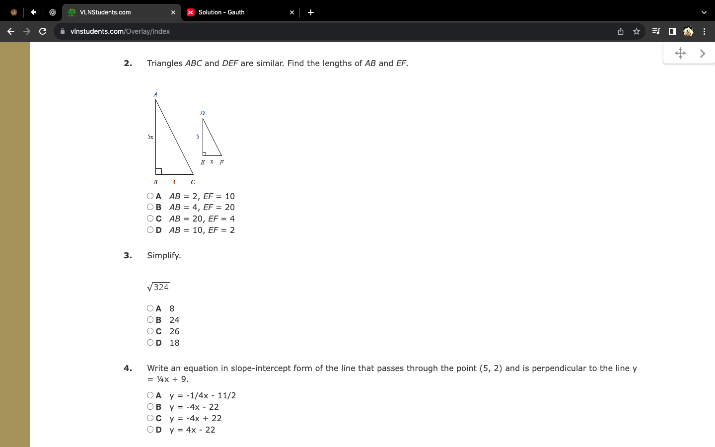 Triangles $ABC$ and $DEF$ are similar. Find | StudyX