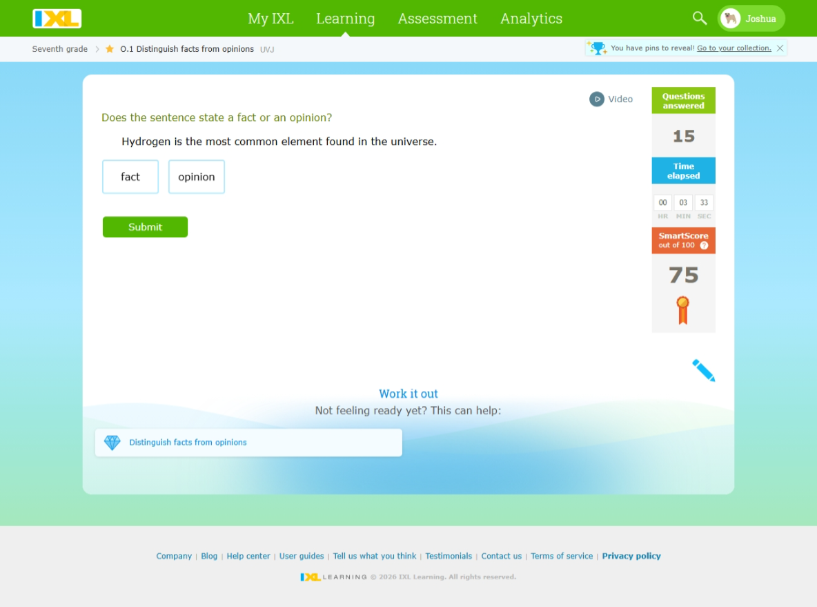 Does the sentence state a fact or an | StudyX