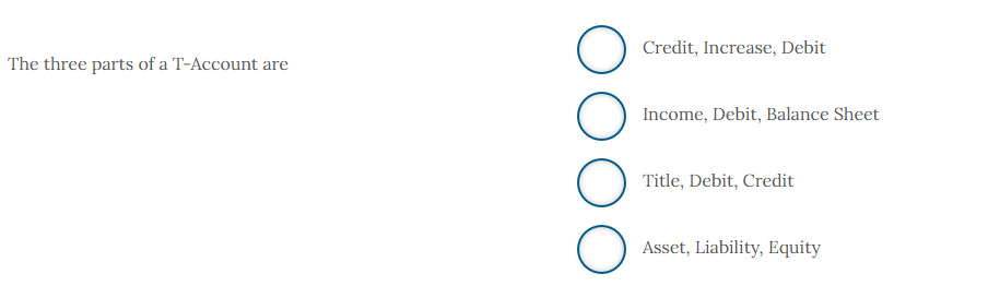 The three parts of a T-Account are Credit, | StudyX