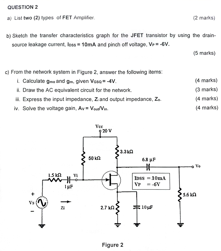 a) List two (2) types of FET Amplifier. b) | StudyX