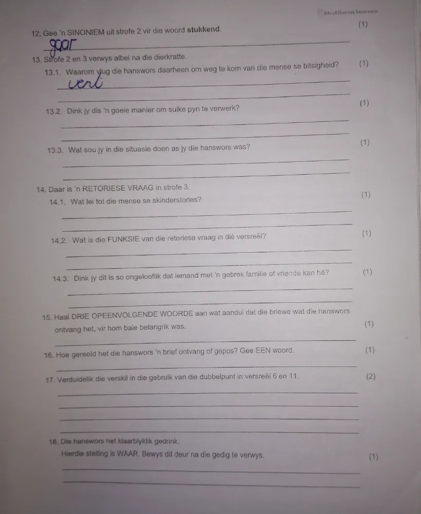 12. Gee 'n SINONIEM uit strofe 2 vir die | StudyX
