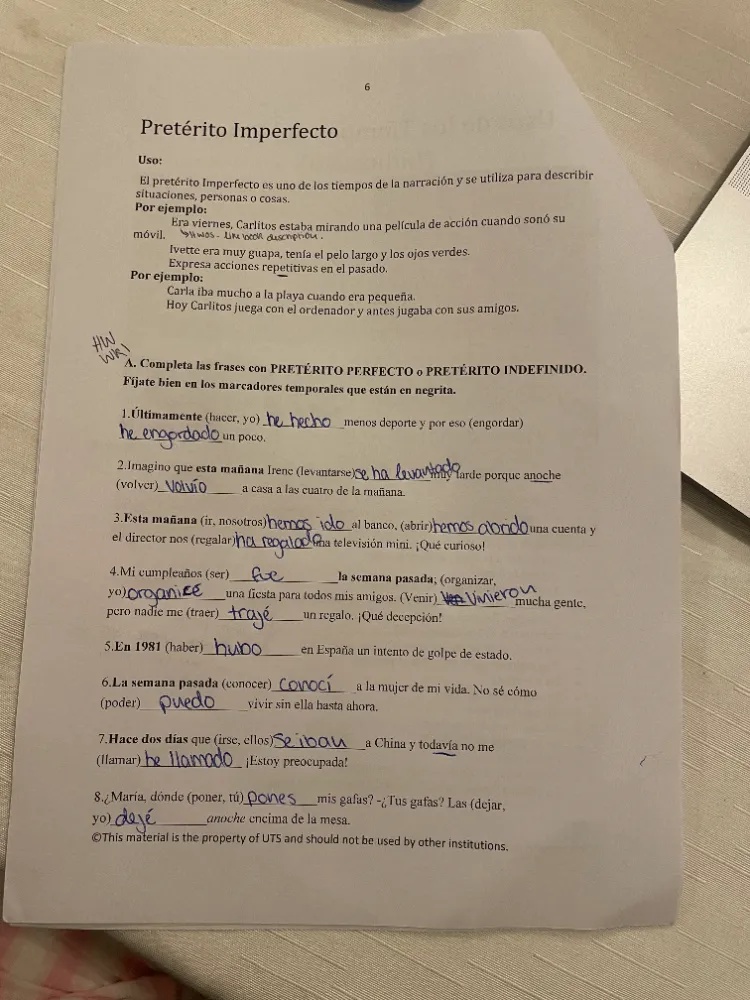 A. Completa las frases con PRETÉRITO | StudyX