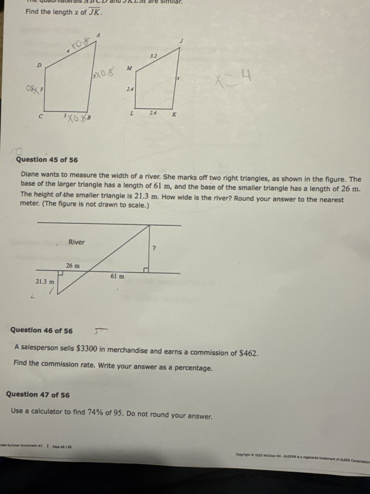 Find the length x of JK. Question 45 of 56 | StudyX
