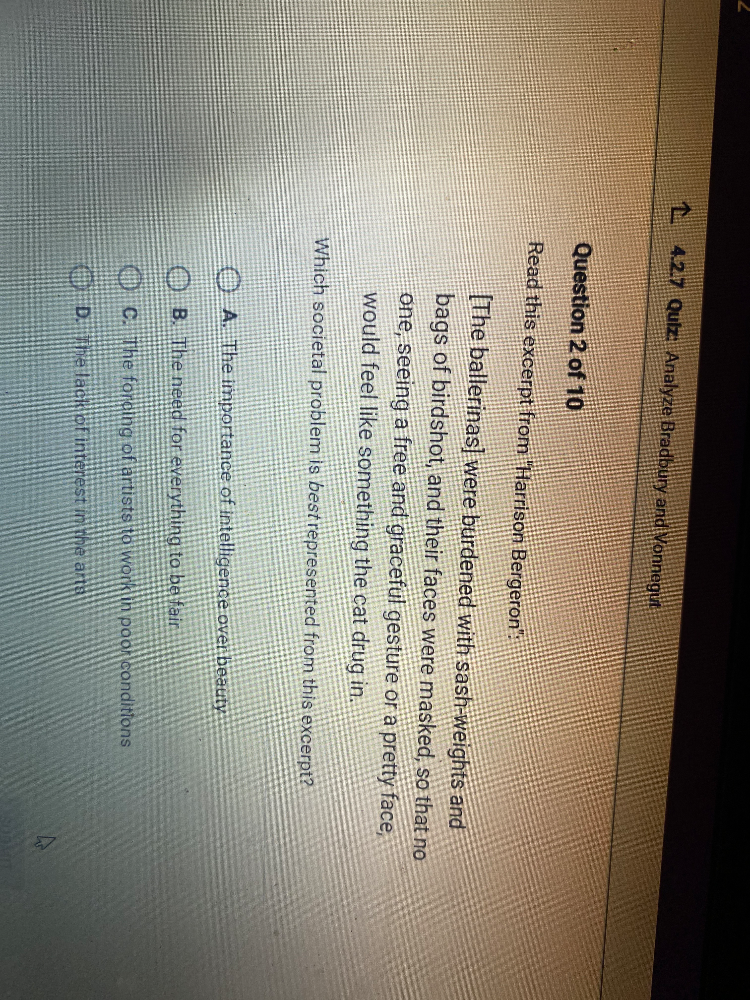 Read this excerpt from "Harrison Bergeron": | StudyX