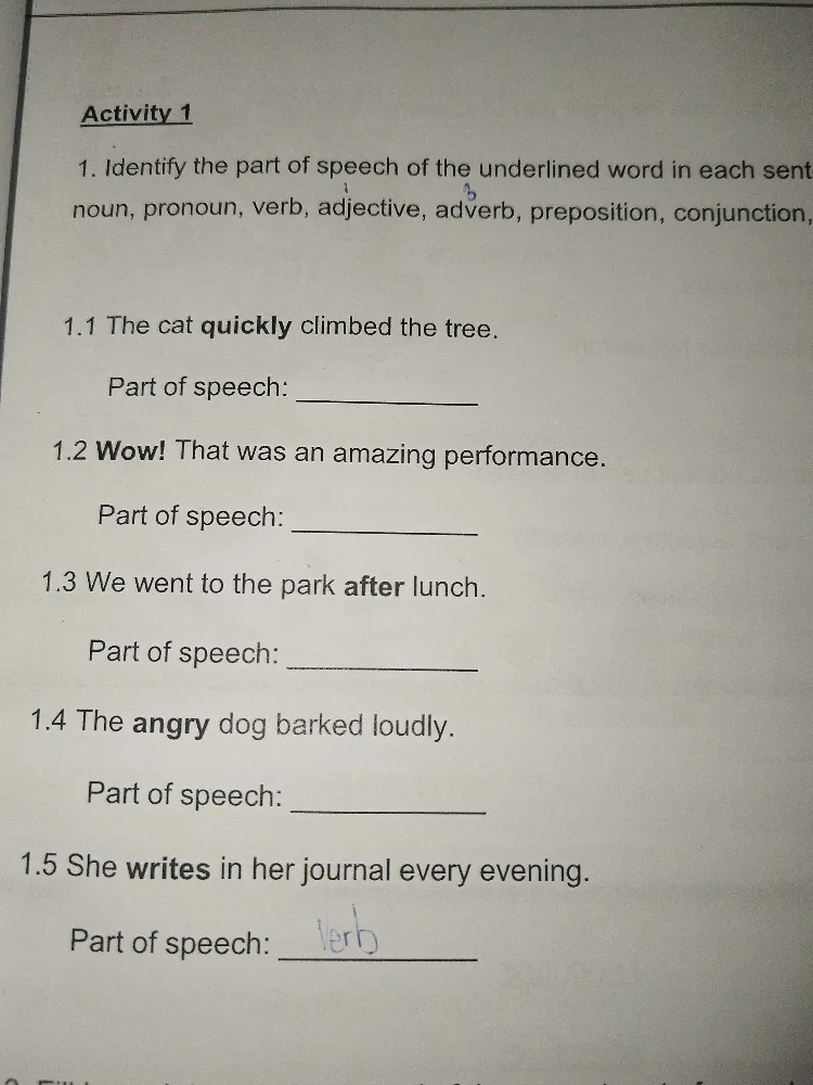 1. Identify the part of speech of the | StudyX