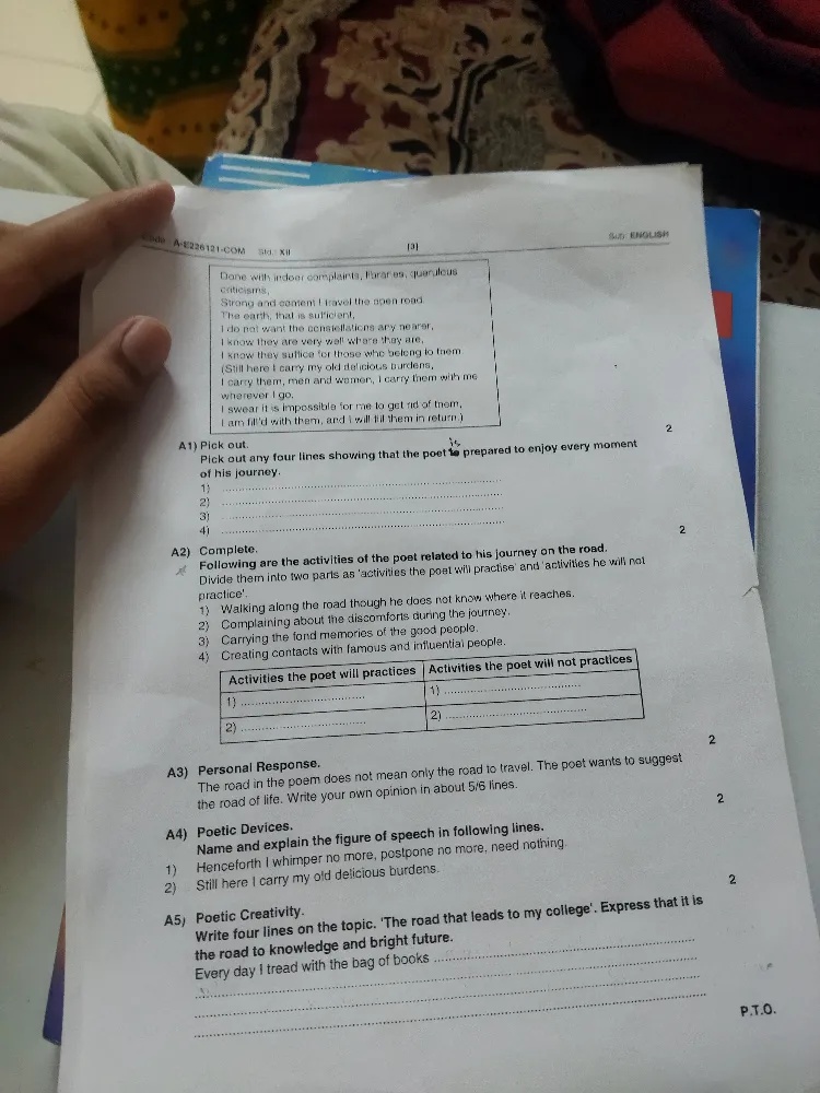 A1) Pick out. Pick out any four lines | StudyX