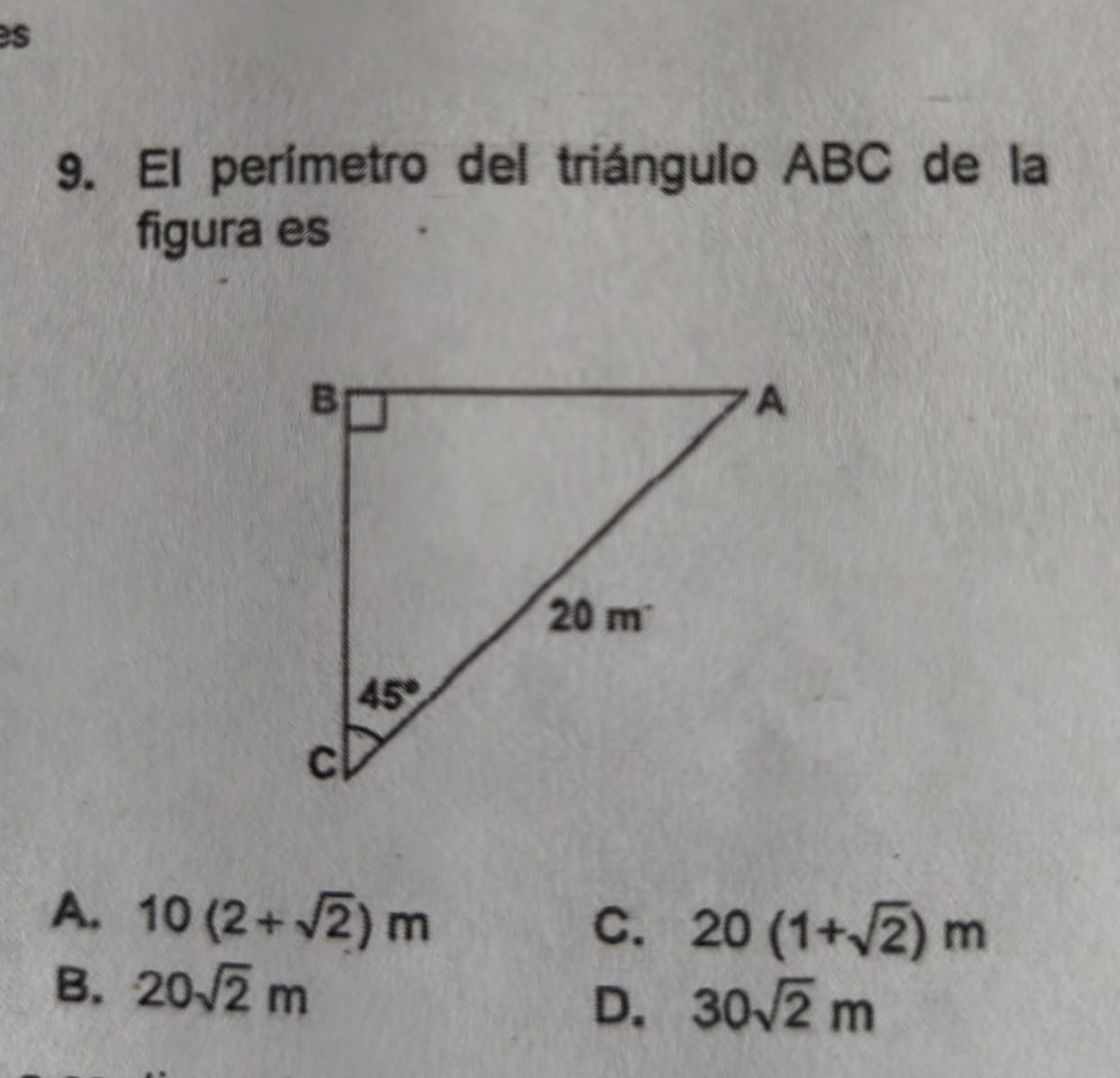 El perímetro del triángulo ABC de la figura