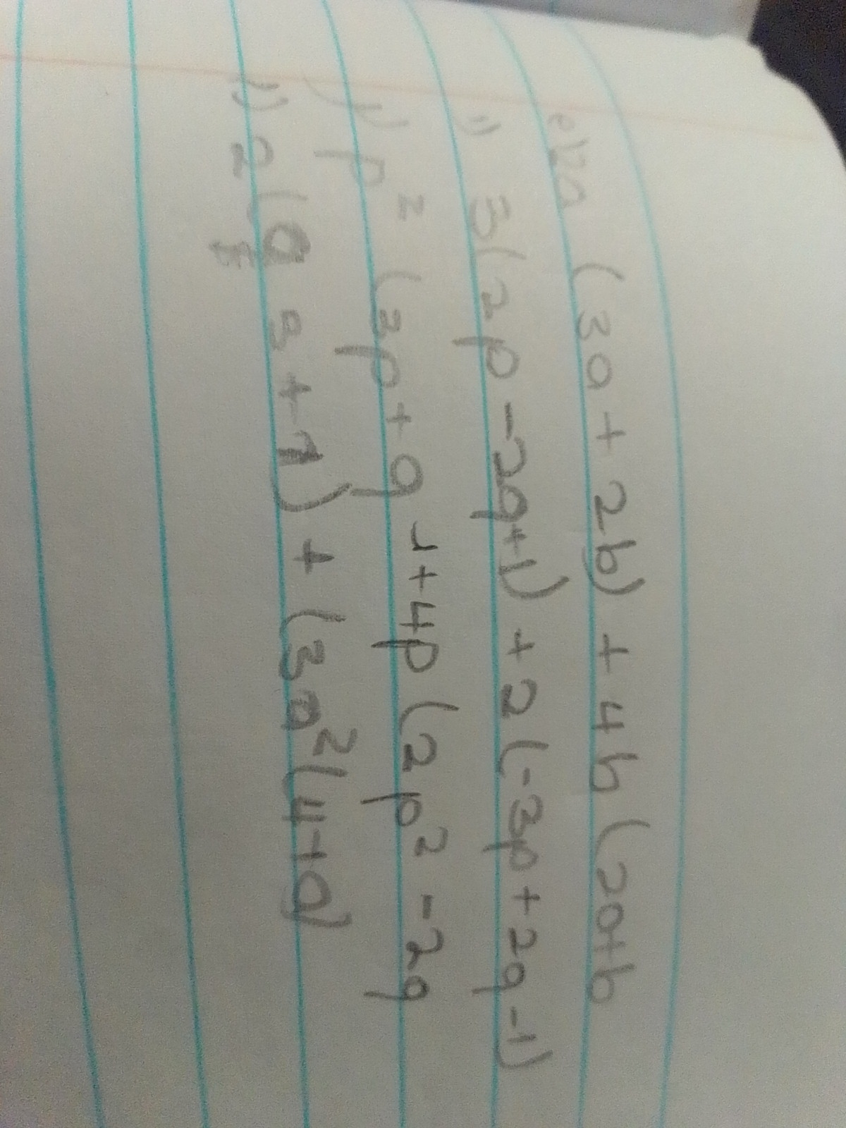 eza (3a + 2b) + 4b (20 + b) 1) 3(2p - 2q + | StudyX
