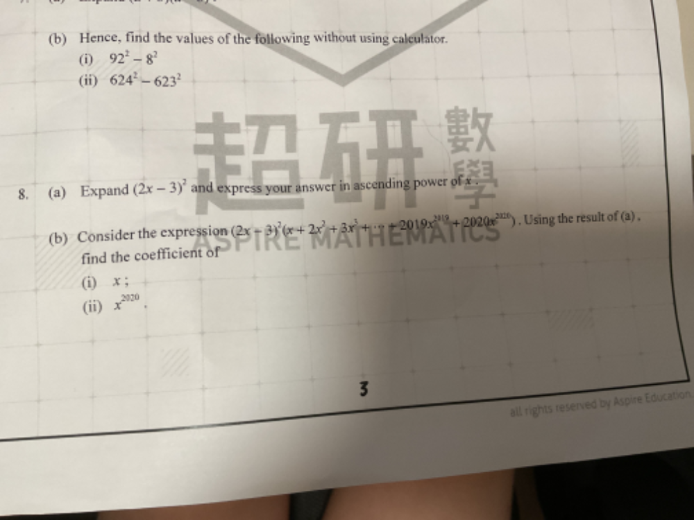 (b) Hence, find the values of the following | StudyX