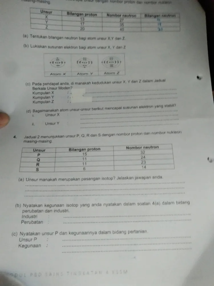 4. | Unsur | Bilangan proton | Nombor | StudyX