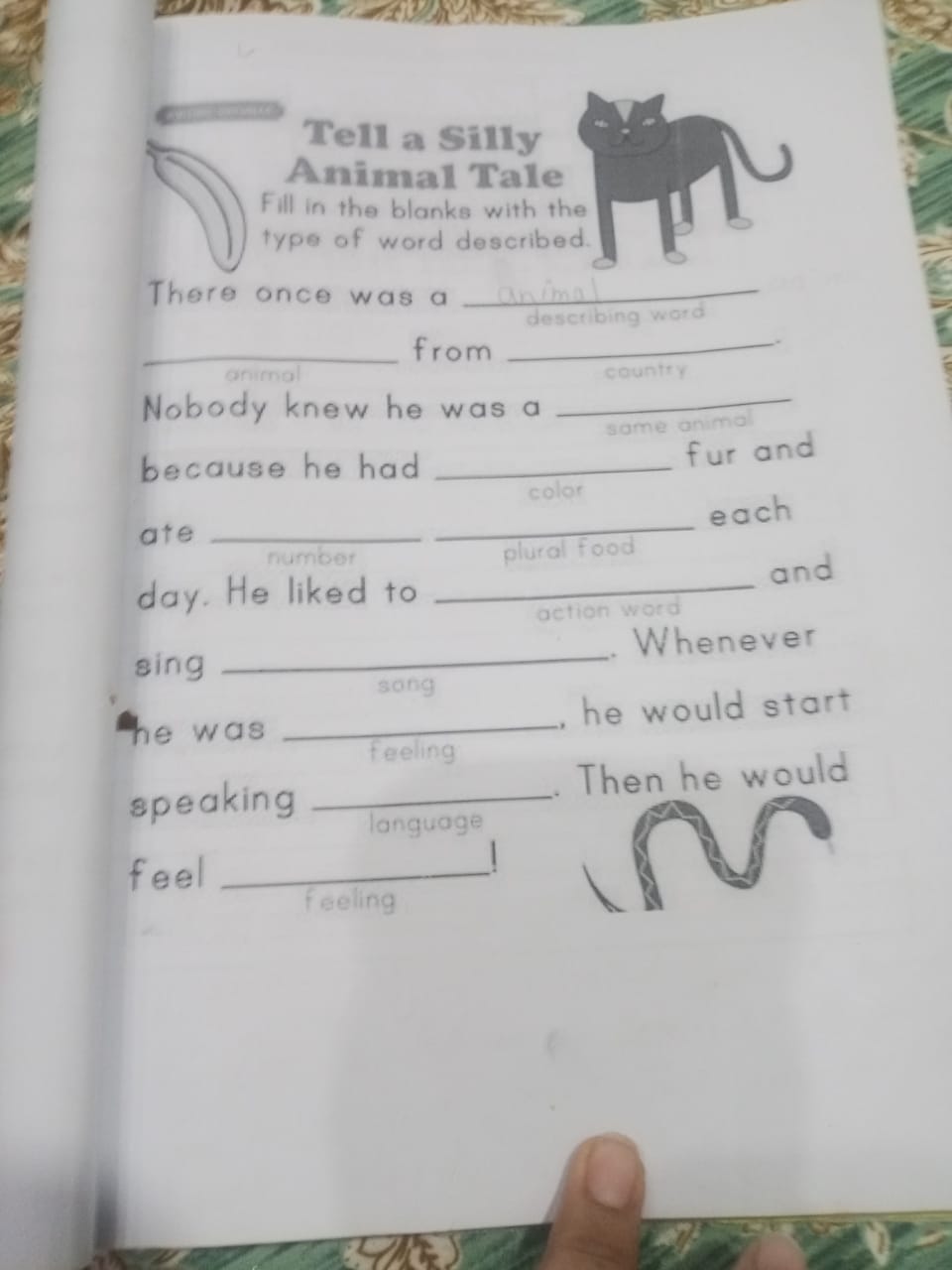 Tell a Silly Animal Tale Fill in the blanks | StudyX