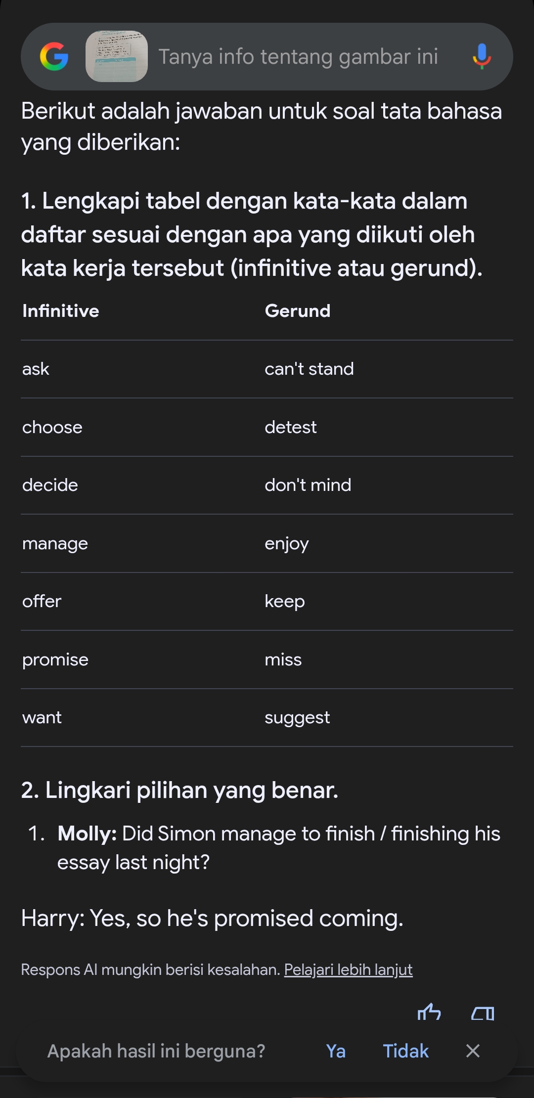 Lengkapi tabel dengan kata-kata dalam daftar
