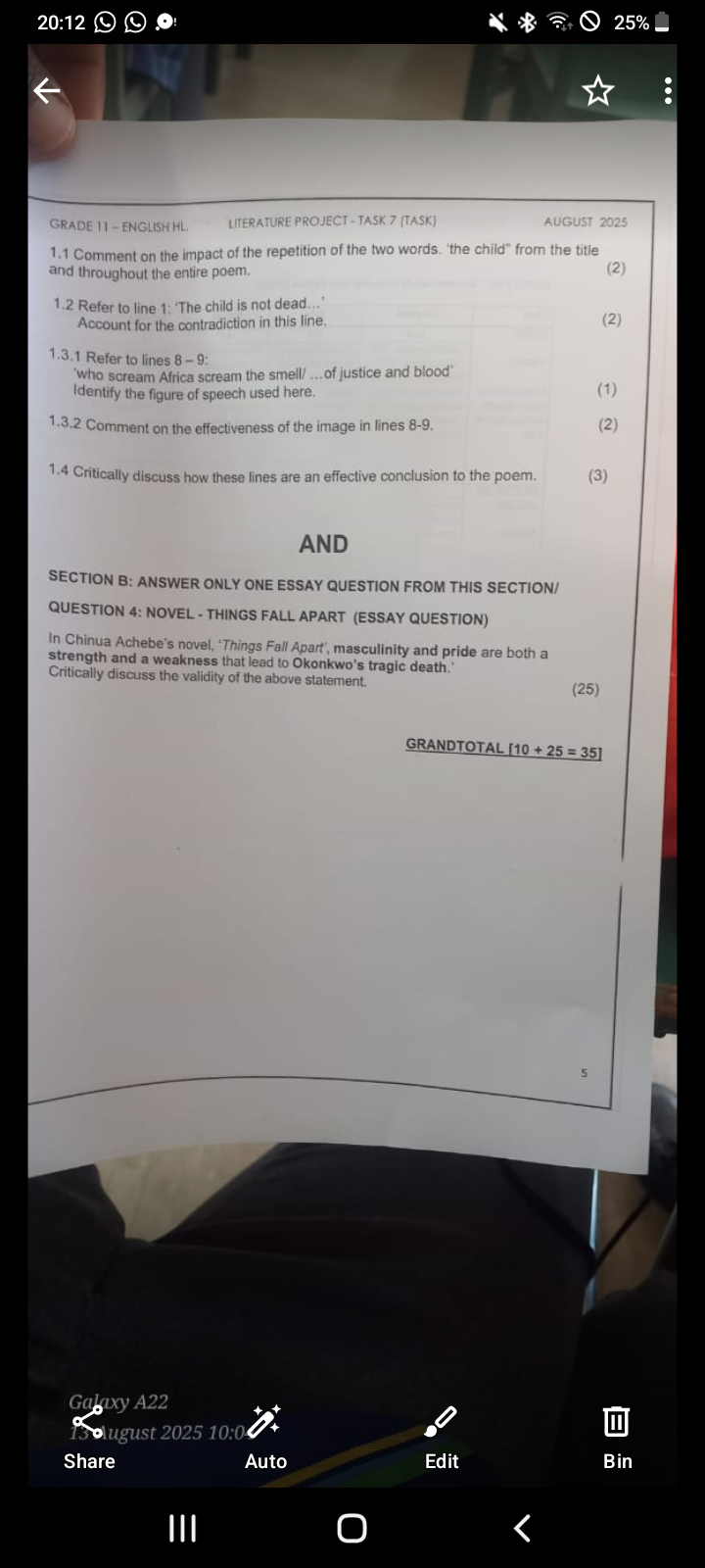 GRADE 11-ENGLISH HL. LITERATURE PROJECT-TASK | StudyX