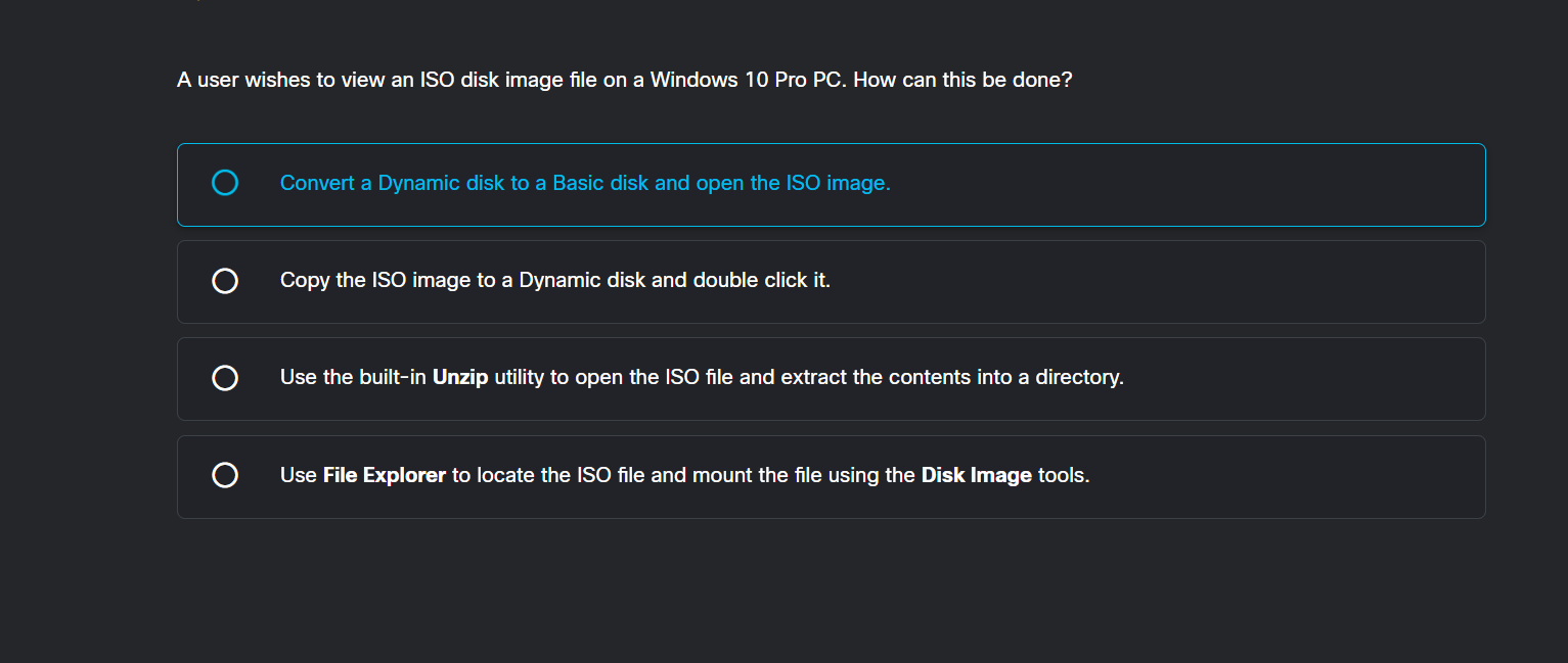 A user wishes to view an ISO disk image file | StudyX