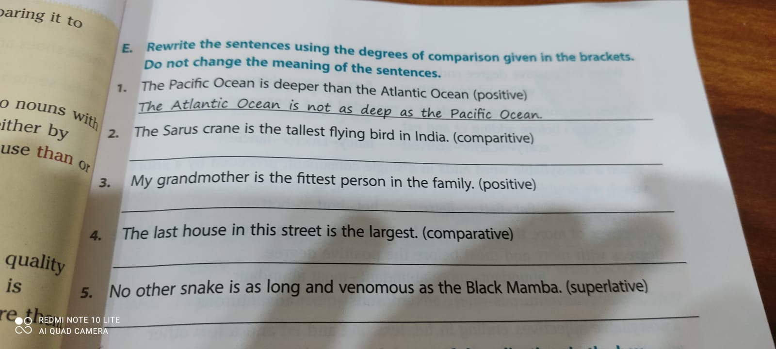 E. Rewrite the sentences using the degrees