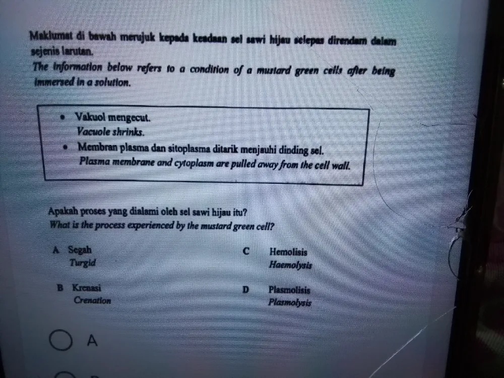 Maklumat di bawah merujuk kepada keadaan sel | StudyX