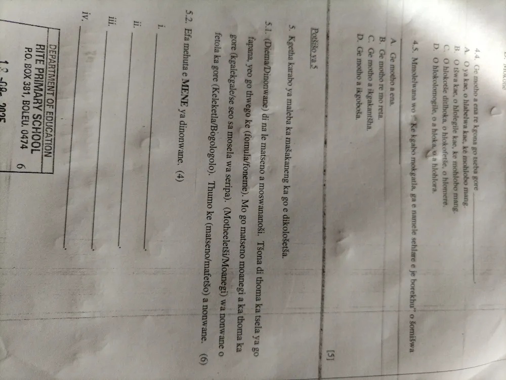4.4. Ge motho a ena re kgona go tseba gore | StudyX