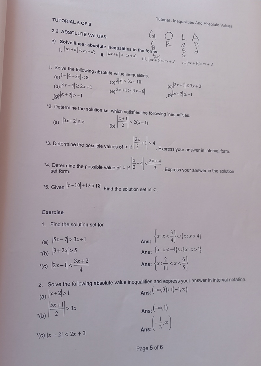 c) Solve linear absolute inequalities in the | StudyX