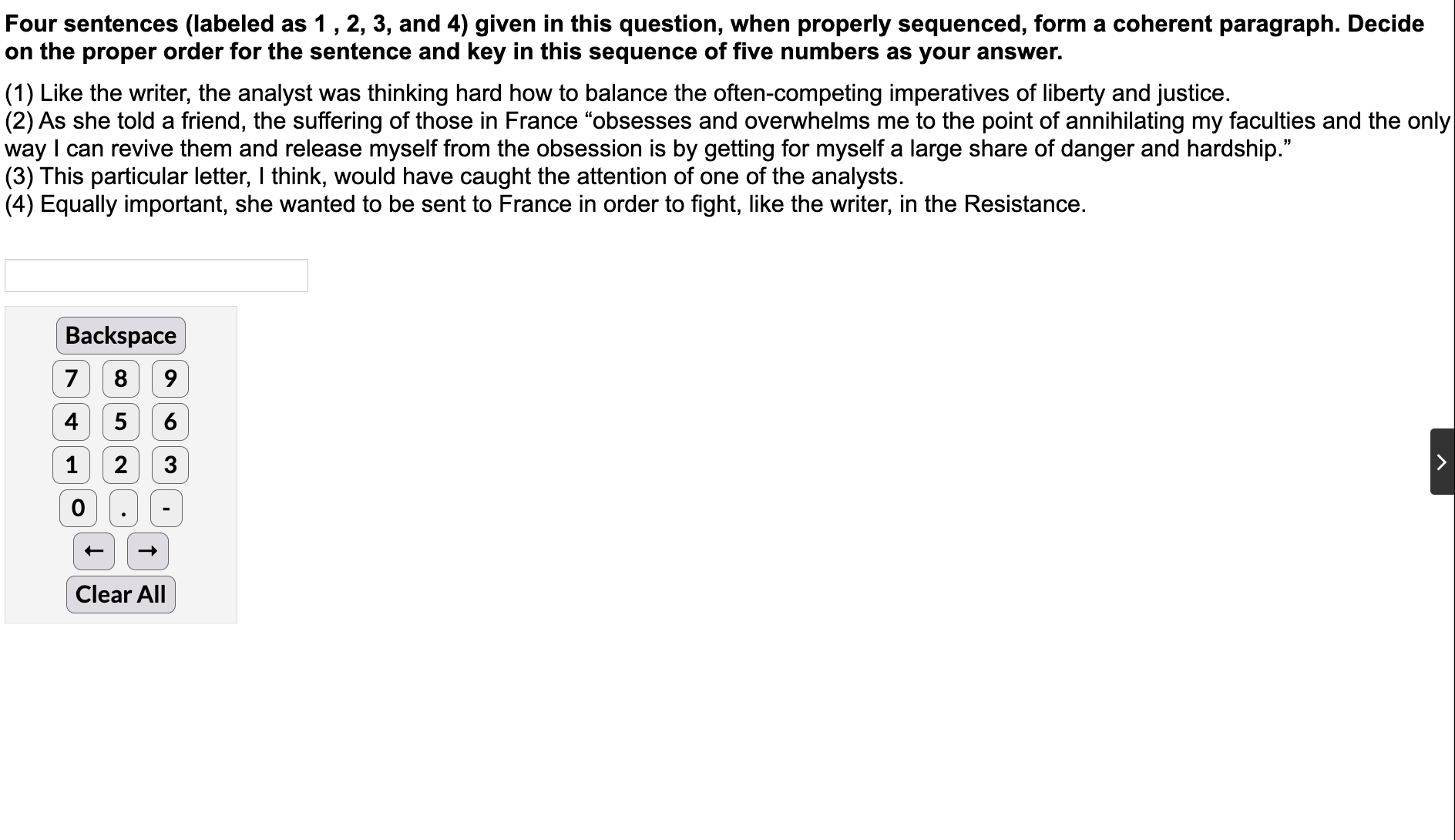 Four sentences (labeled as 1, 2, 3, and 4)