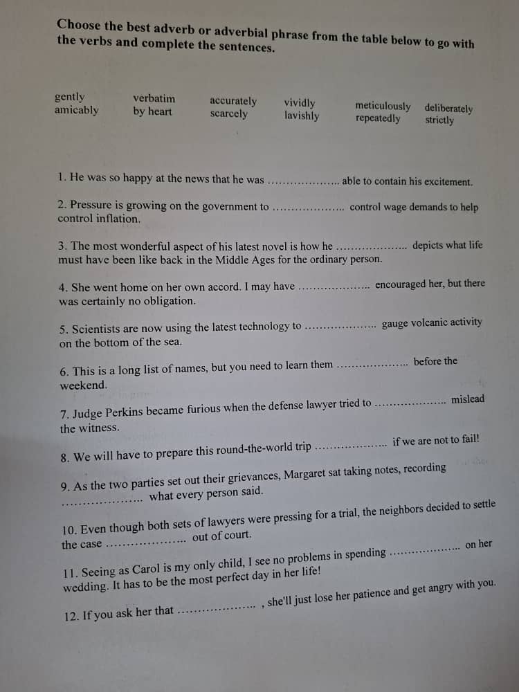 Choose the best adverb or adverbial phrase | StudyX