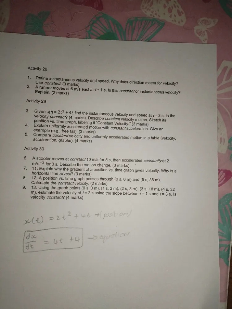 Activity 28 1. Define instantaneous velocity | StudyX
