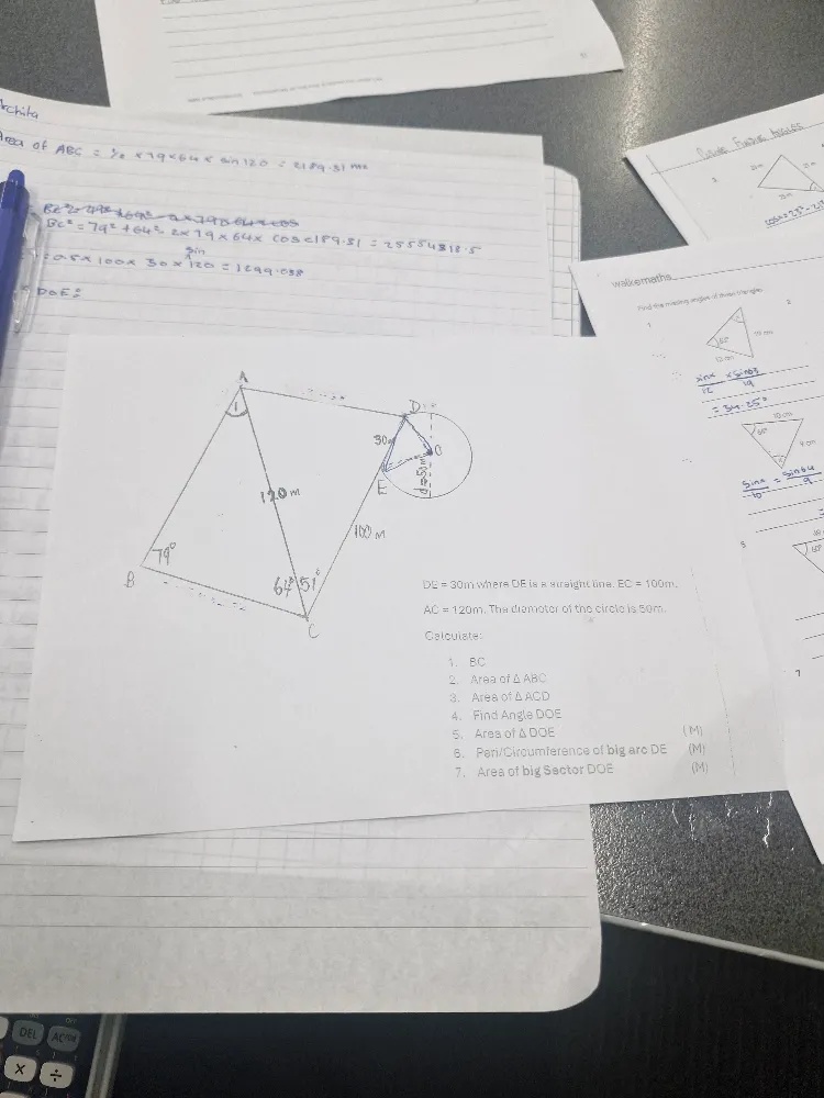DE = 30m where DE is a straight line. EC = | StudyX