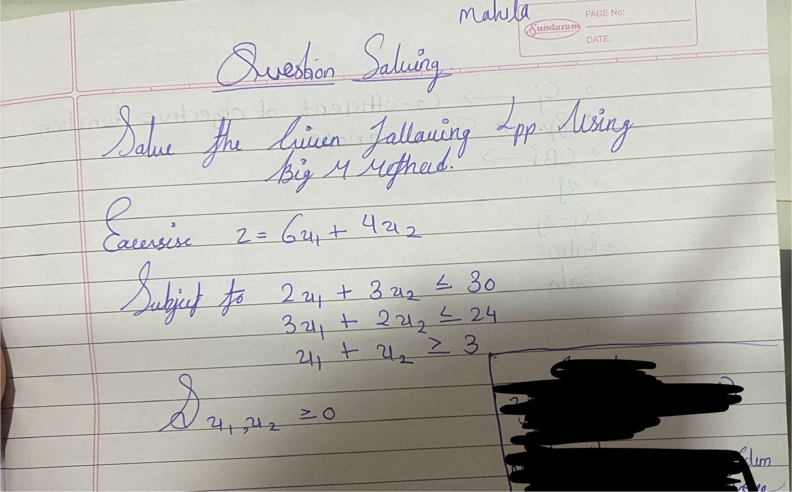 Solve the given following LPP using Big M | StudyX