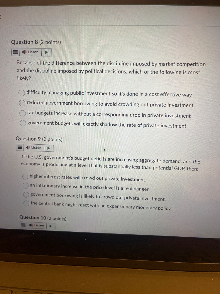 Question 8 (2 points) Because of the | StudyX