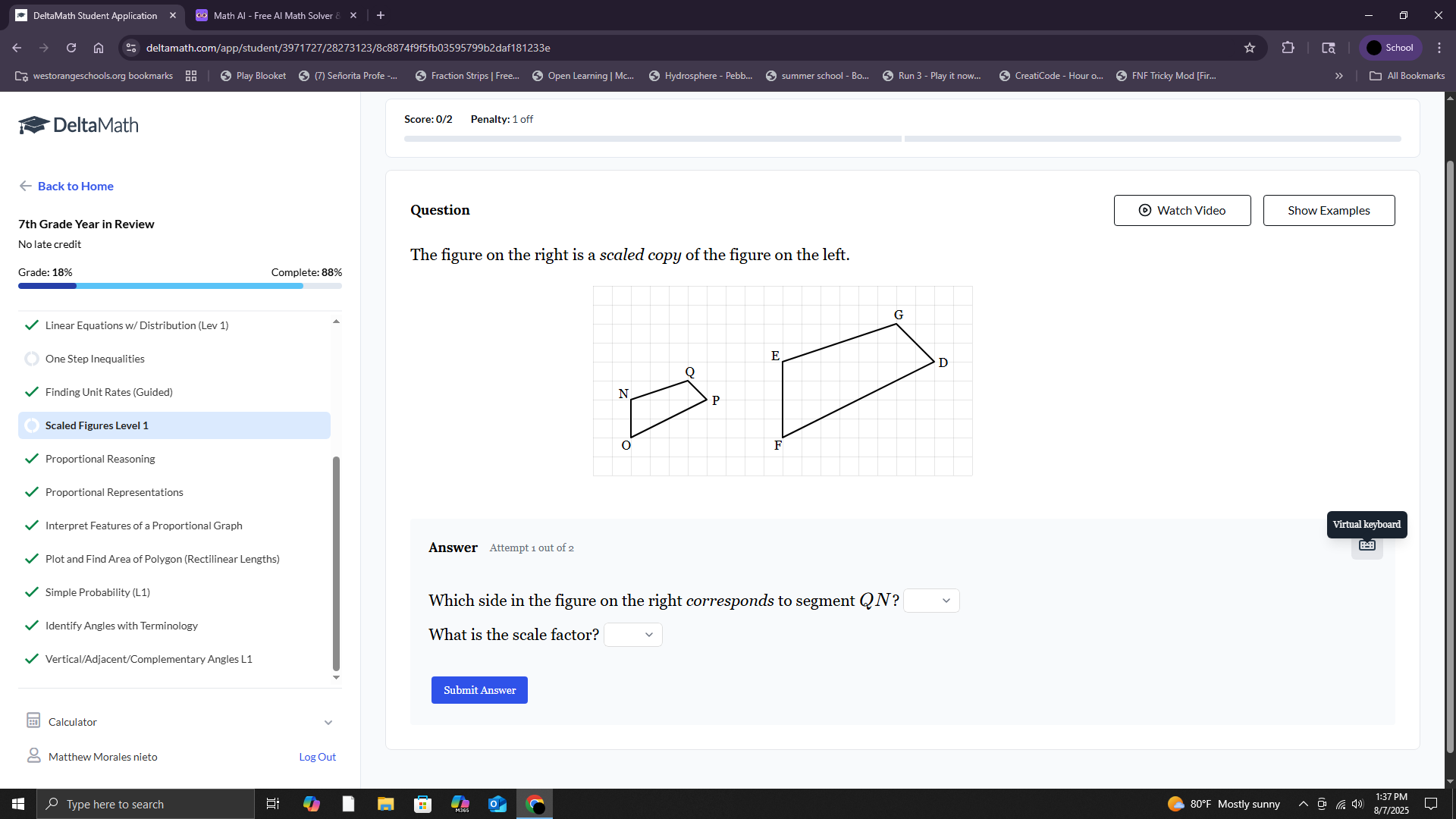 The figure on the right is a scaled copy of