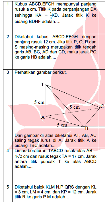 1. Kubus ABCD.EFGH mempunyai panjang rusuk a | StudyX