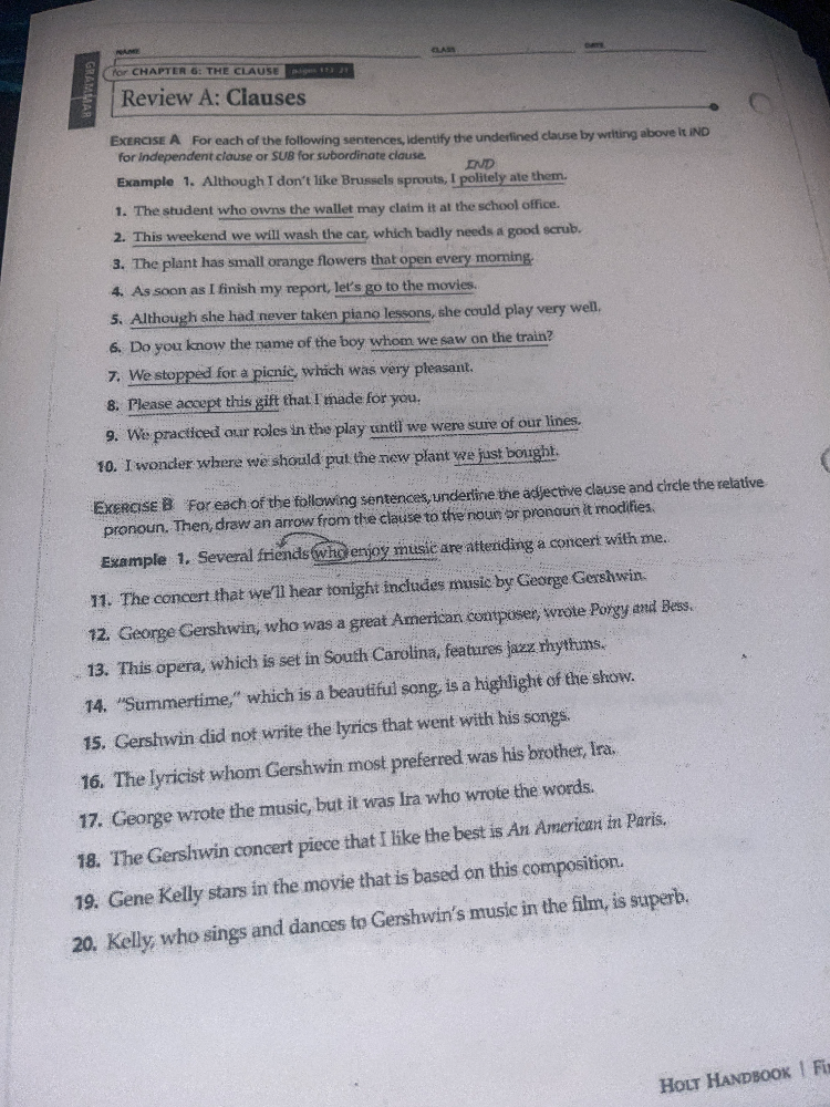 Review A: Clauses EXERCISE A For each of | StudyX