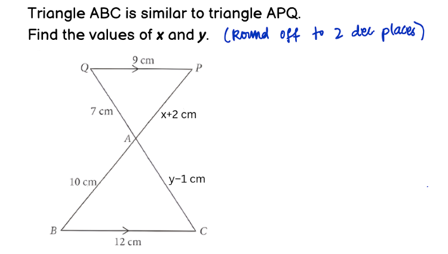 Triangle ABC is similar to triangle APQ. | StudyX